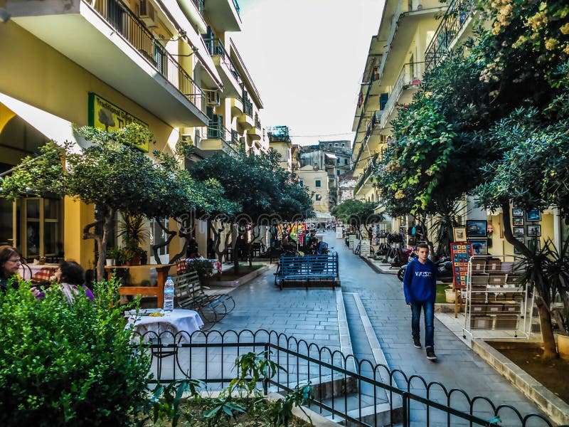 Sidewalk in Corfu editorial stock image. Image of green - 46249579