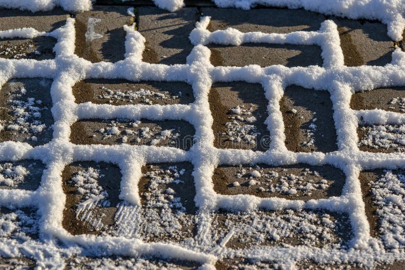 Sidewalk Covered with Fluffy Snow. Stock Image - Image of rectangles ...