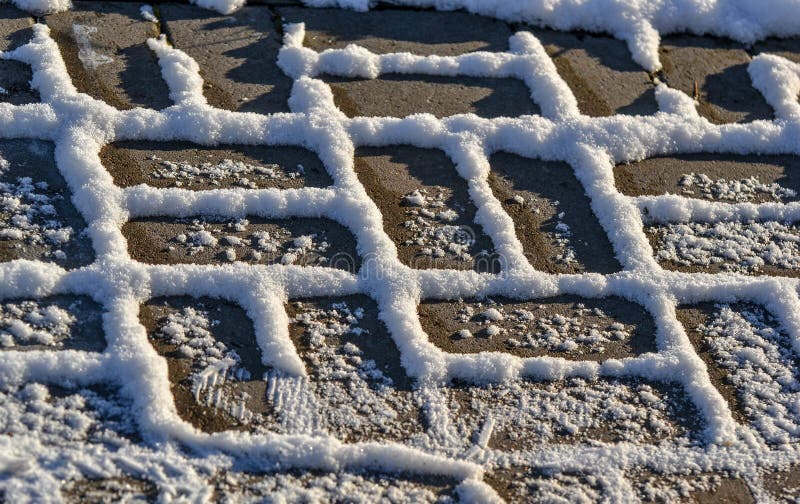 Sidewalk Covered with Fluffy Snow. Stock Image - Image of stone ...