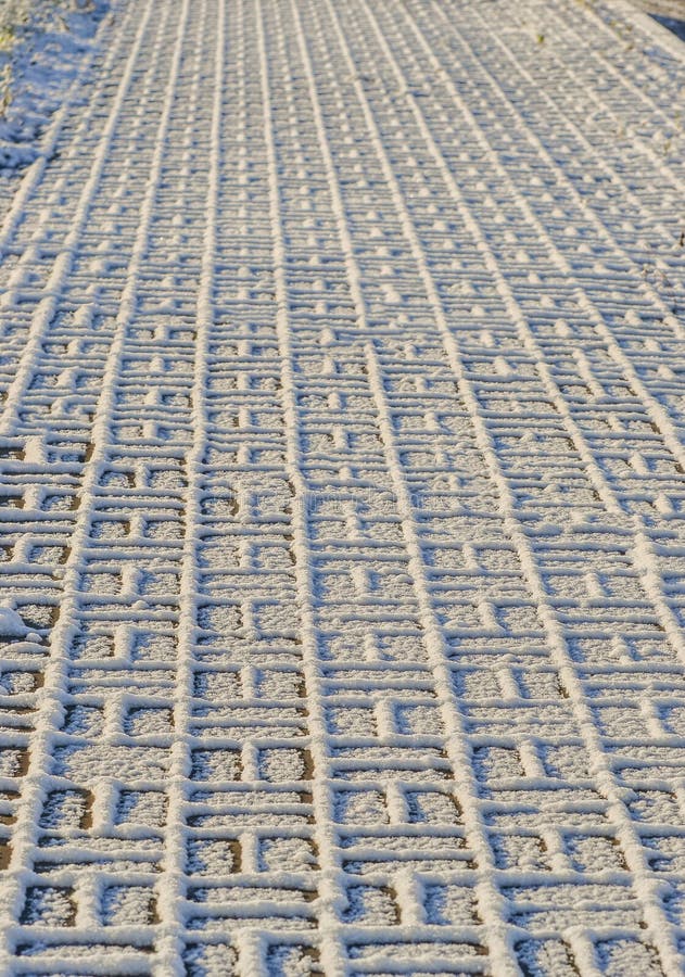 Sidewalk Covered with Fluffy Snow. Stock Photo - Image of october ...
