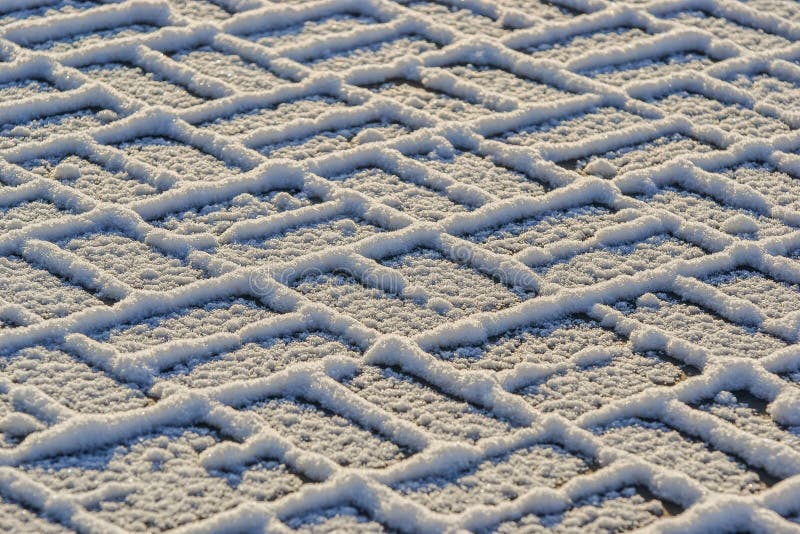 Sidewalk Covered with Fluffy Snow. Stock Image - Image of tiles ...