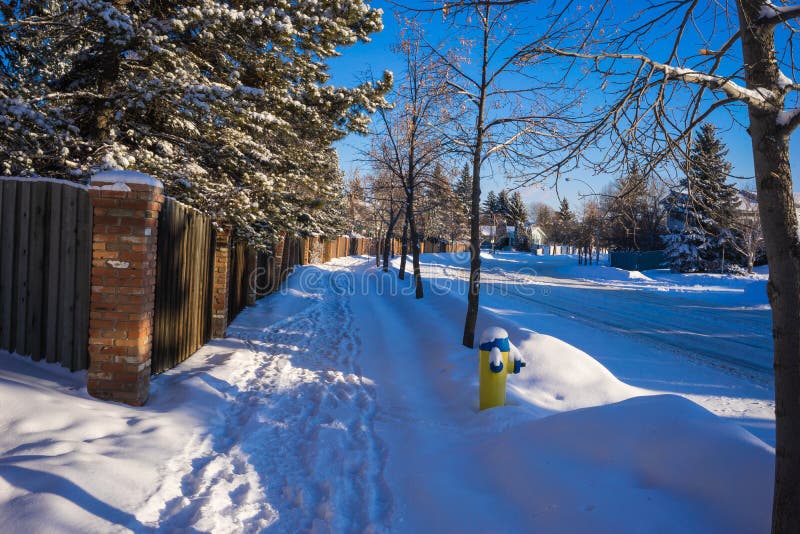 Sidewalk Covered with Fresh Snow Stock Image - Image of public, road ...