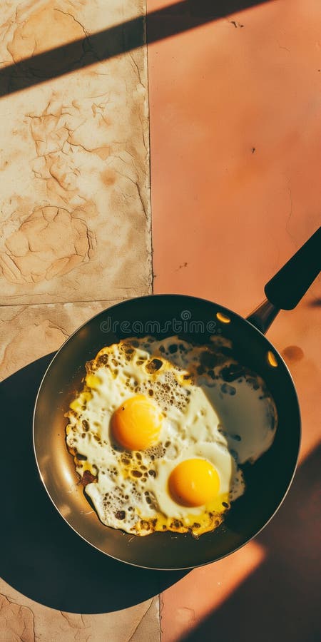 Sidewalk Egg Frying Day: Pan with Two Fried Eggs, Banner Copy Space ...