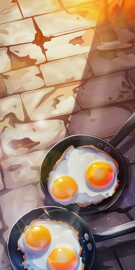 Sidewalk Egg Frying Day: Pan with Two Fried Eggs, Banner Copy Space ...