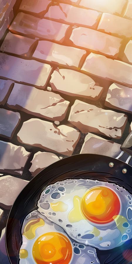 Sidewalk Egg Frying Day: Pan with Two Fried Eggs, Banner Copy Space ...