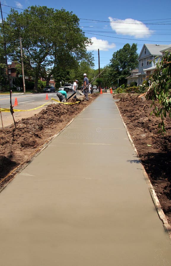 Wet Concrete on New Sidewalk Construction Stock Image - Image of ...