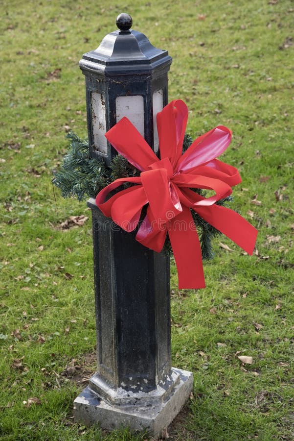 Sidewalk Light Post Decorated for Christmas Stock Photo - Image of xmas ...