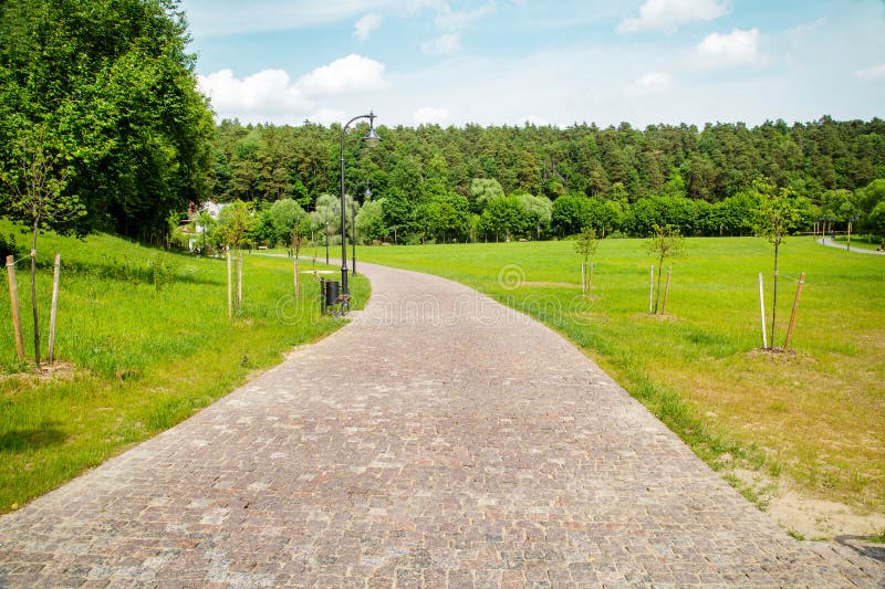 A Sidewalk Made of Rectangular Natural Stone Stretching into the ...