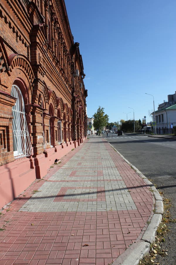 The Sidewalk Near Brick Building Stock Image - Image of exterior ...