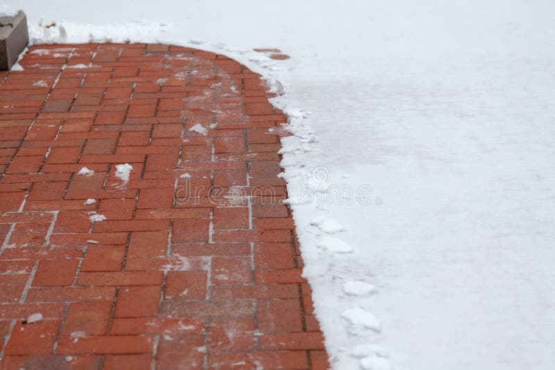 Sidewalk Path Partially Cleared of Snow Stock Image - Image of snowfall ...