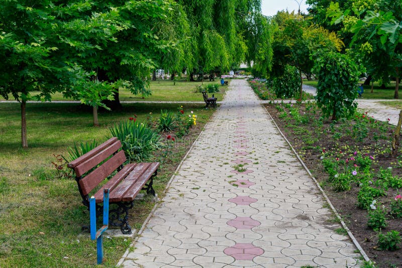 Sidewalk Path for Pedestrians in the City Park. Background with Copy ...