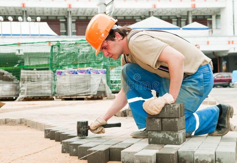 Sidewalk Pavement Construction Stock Image - Image of brick, building ...