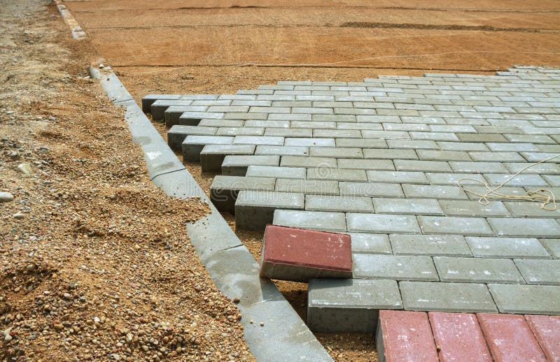 Sidewalk Pavement Construction. Stock Photo - Image of horizontal, sand ...
