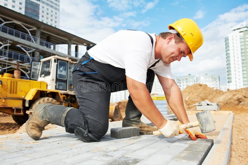 Sidewalk Pavement Construction Works Stock Photo - Image of hand ...