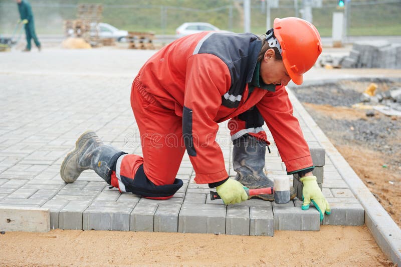 Sidewalk Pavement Construction Works Stock Photo - Image of hand ...
