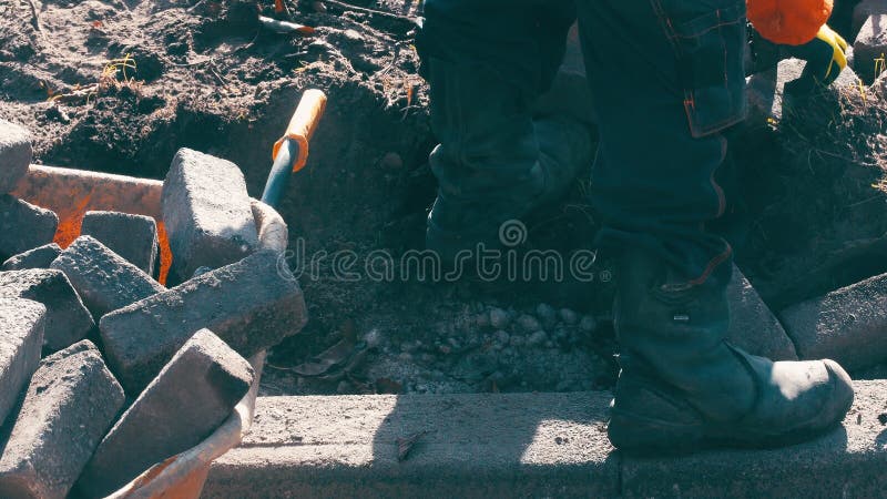 Sidewalk Pavement Construction Works Stock Video - Video of renovation ...