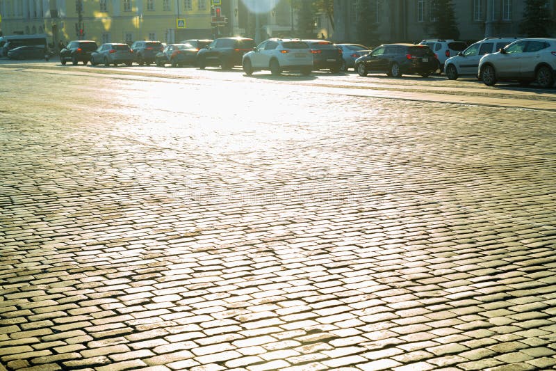 Sidewalk Pedestrian Square in the City Paved with Cobblestone Texture ...