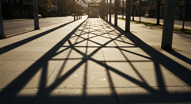 Sidewalk Perspective with Geometric Shadows on a Sunny Urban Morning ...