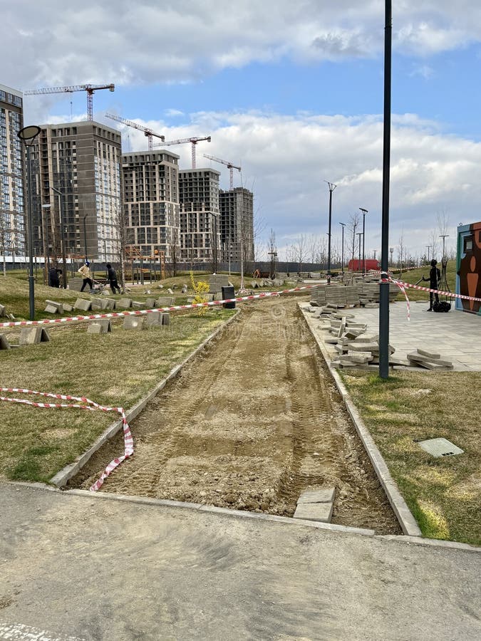 Sidewalk Repair, Pedestrian Path on a Road Construction Site with ...