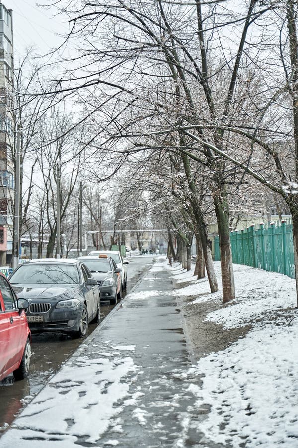 Sidewalk and Road Outdoors Covered with Snow in Winter Editorial Image ...