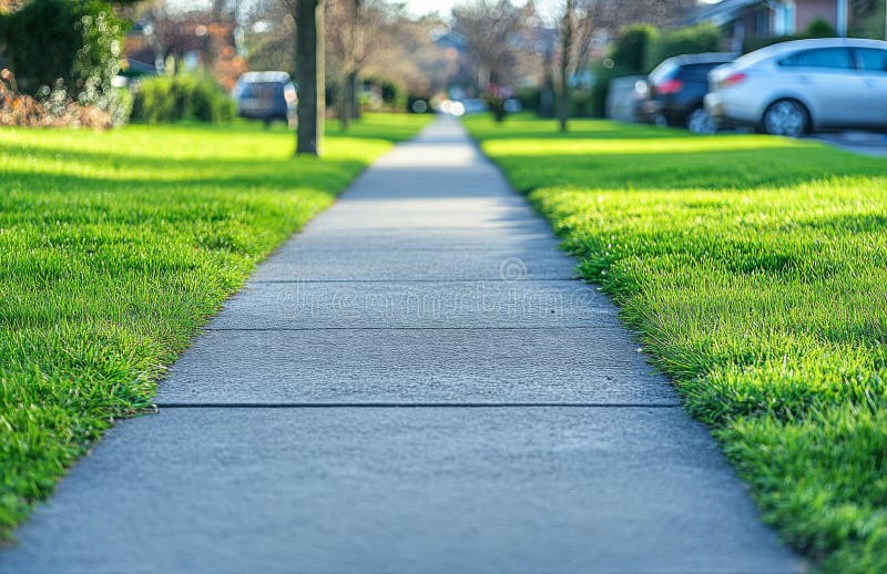 A Sidewalk Running in Front of a Row of Homes, with Cars Parked Along ...