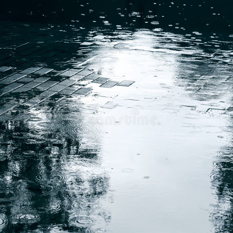 Sidewalk with Water Puddles after Heavy Rain Stock Image - Image of ...
