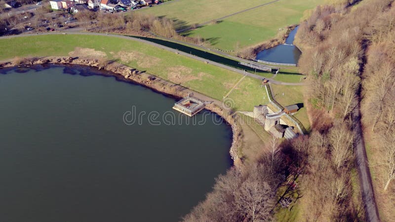 Sideways Flight Over a Dam and Flooding System in Hesse Stock Video ...