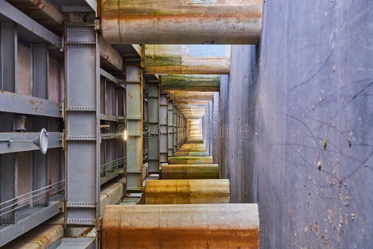 Sideways Tunnel of Road Underneath Train Tracks with Large Pillars ...