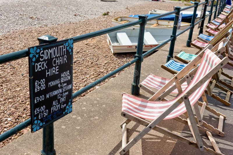Sidmouth Beach Deck Chair Hire Sign Editorial Stock Image - Image of ...