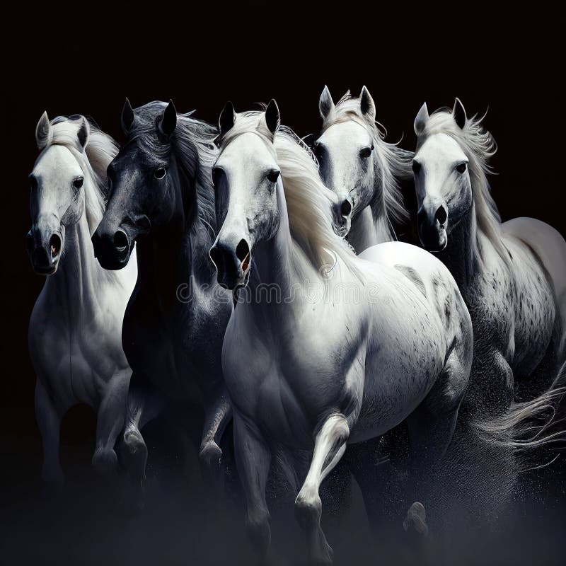 Sieben Pferde, Die Generative Ai Malen Stockfoto - Bild von jahreszeit ...