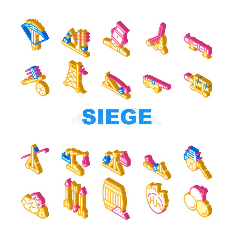 Siege Engine Catapult Collection Icons Set Vector Stock Vector ...