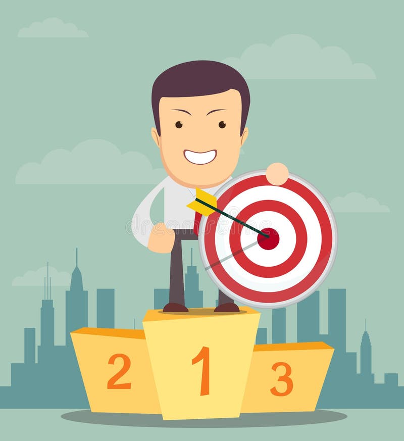 Sieger Auf Einem Sockelgriff Ein Ziel Mit Pfeil Vektor Abbildung ...