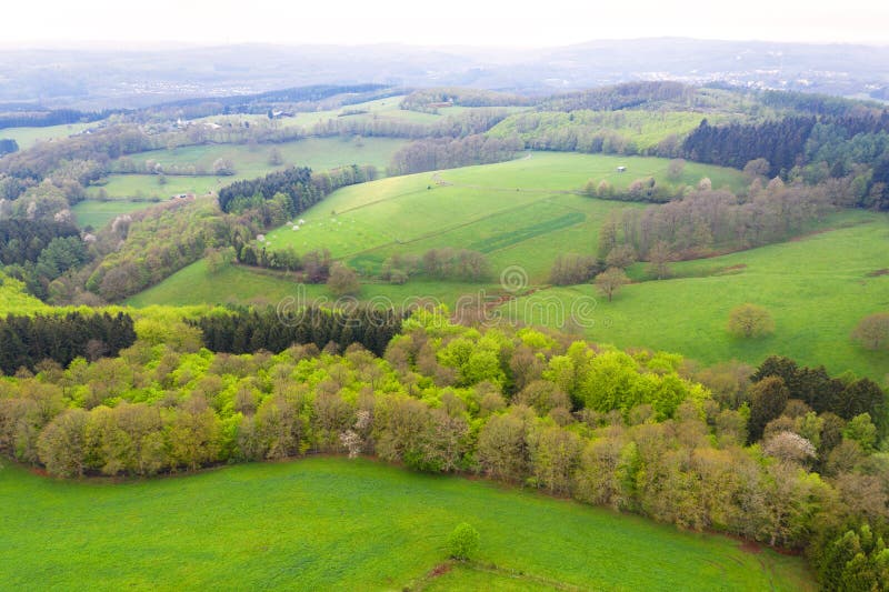 Siegerland Forest and Meadows from Above in Germany in Spring Stock ...