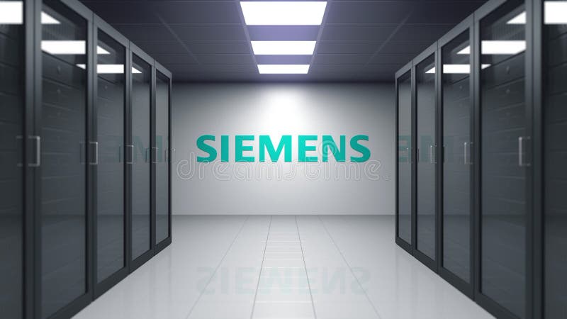 Siemens Logo on the Wall of the Server Room. Editorial 3D Rendering ...