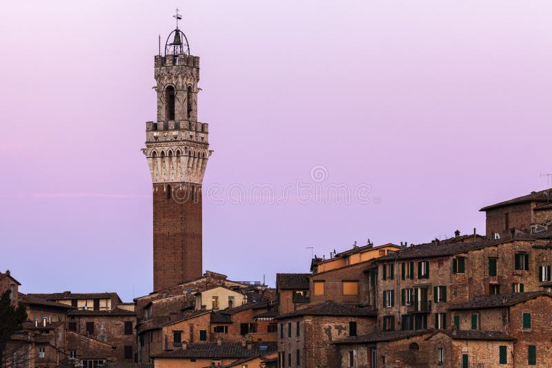 Siena town hall stock image. Image of torre, sunset, mangia - 85299953