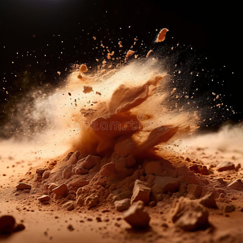 Sienna Chalk Pieces and Dust Flying Exploding in a War Stock Image ...