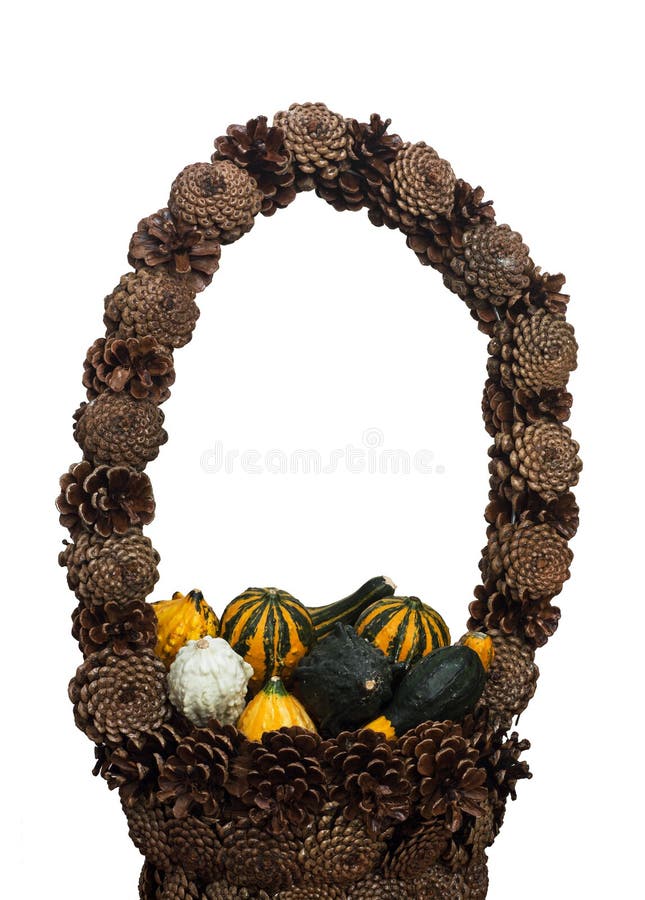 Sierpompoenen in Decoratieve Mand Van Denneappels Stock Foto - Image of ...
