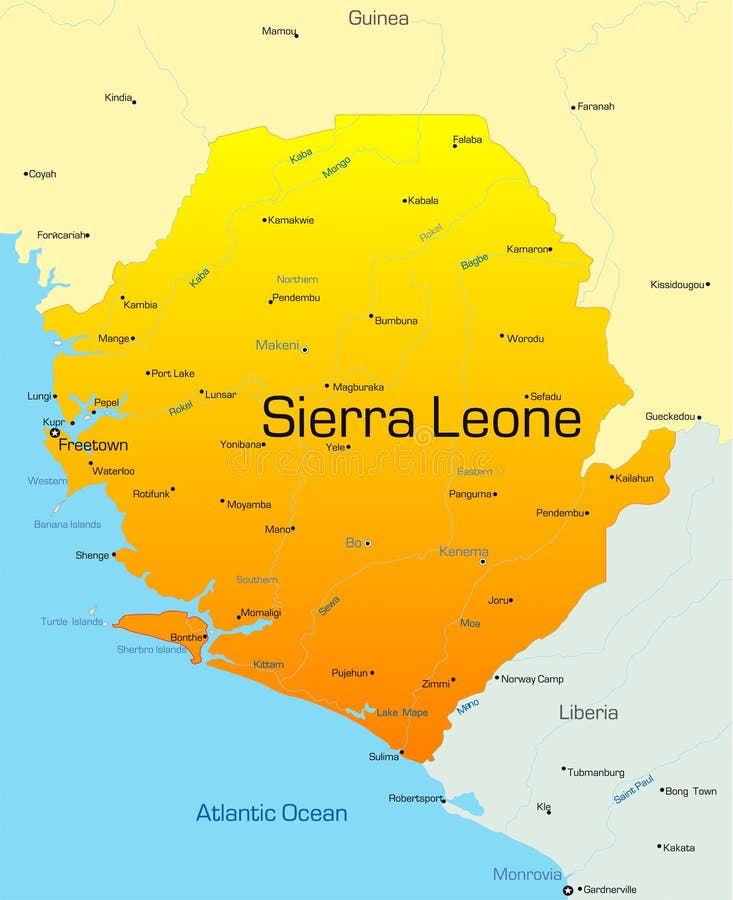 Sierra Leona Mapa Político De Divisiones Administrativas Ilustración ...