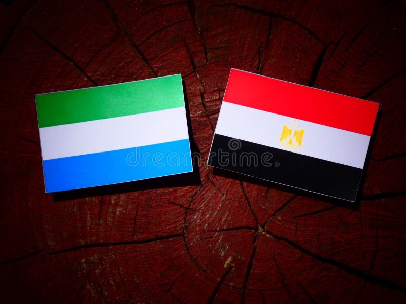 Sierra Leone Flag with Egyptian Flag on a Tree Stump Isolated Stock ...