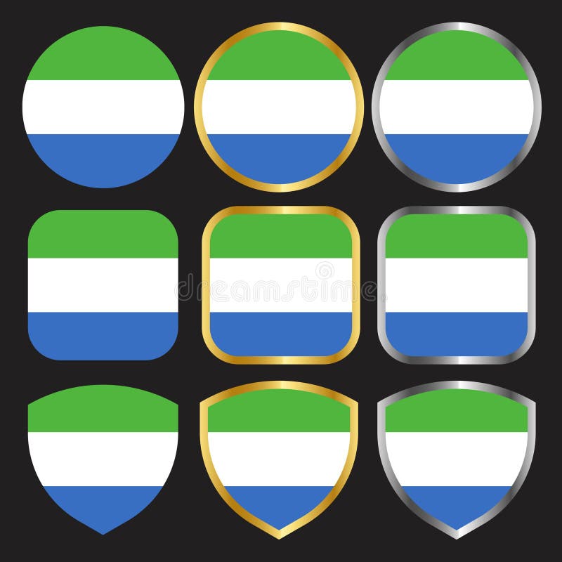 Sierra Leone Flag Vector Icon Set with Gold and Silver Border Stock ...