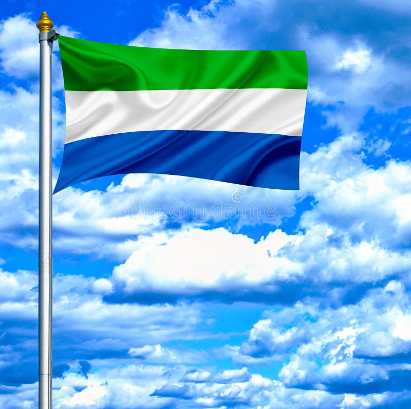Sierra Leone Waving Flag Against Blue Sky Stock Image - Image of rust ...