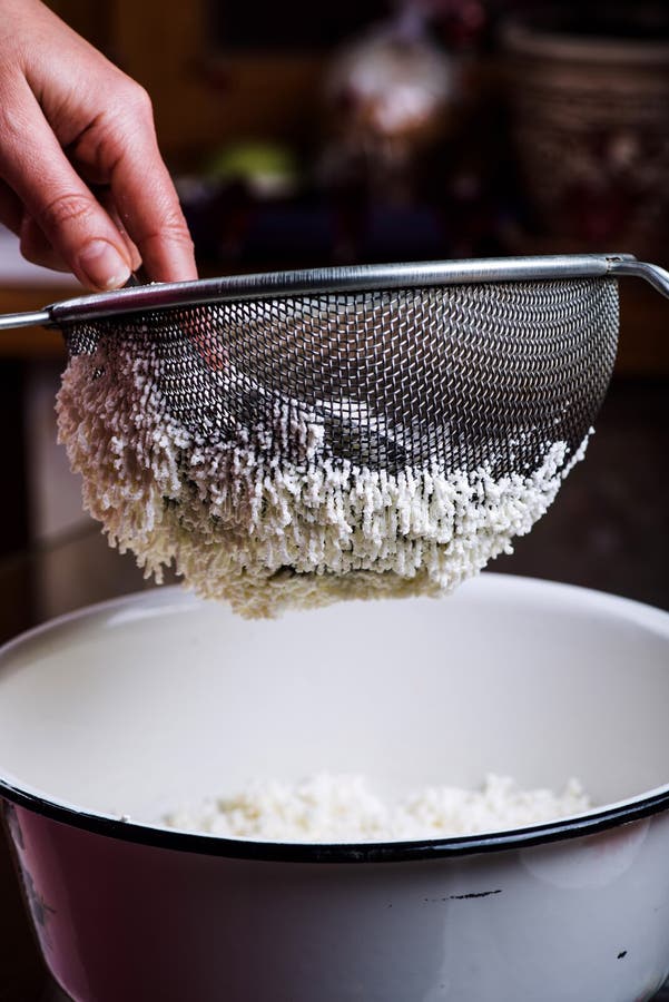 Sieve with Cheese. Cooking Cheese Souffle. Close-up. Stock Photo ...