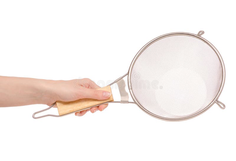 Sieve kitchen in hand stock image. Image of chrome, handle - 115170387