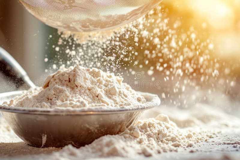 Sifting Flour through Sieve on Wooden Table. Generative AI Stock ...