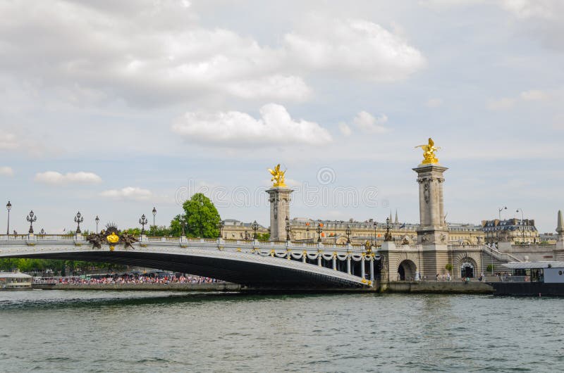 Sight of the Bridge Alexander III Stock Image - Image of attached, lamp ...