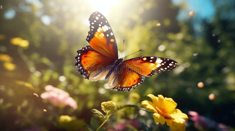 Butterfly fluttering by stock illustration. Illustration of landscape ...