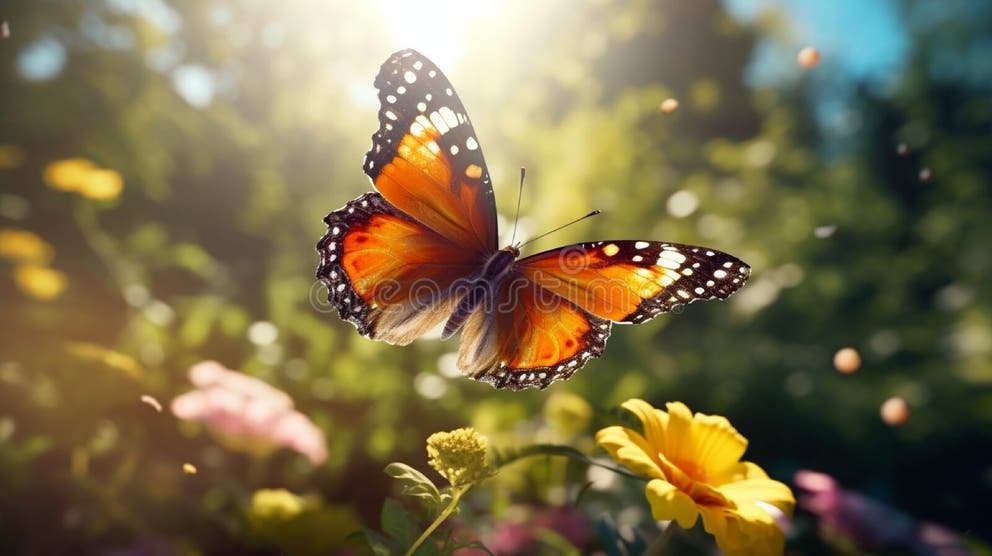 Butterfly fluttering by stock illustration. Illustration of landscape ...