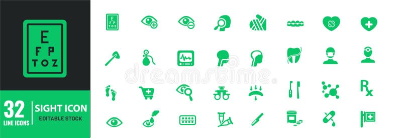 Sight and Eye Line Icon Set. Eyeball, Glasses, Blindness, Eye Check ...