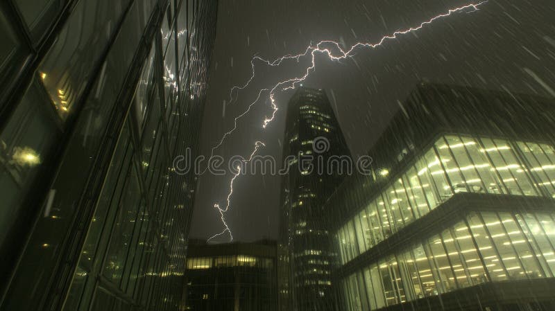 The Sight of a Lightning Bolt Striking a Tall Building in the Downtown ...