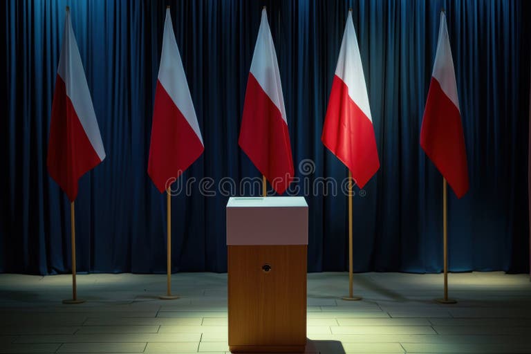 The Sight of Polish Flags Alongside a Podium Creates a Striking ...
